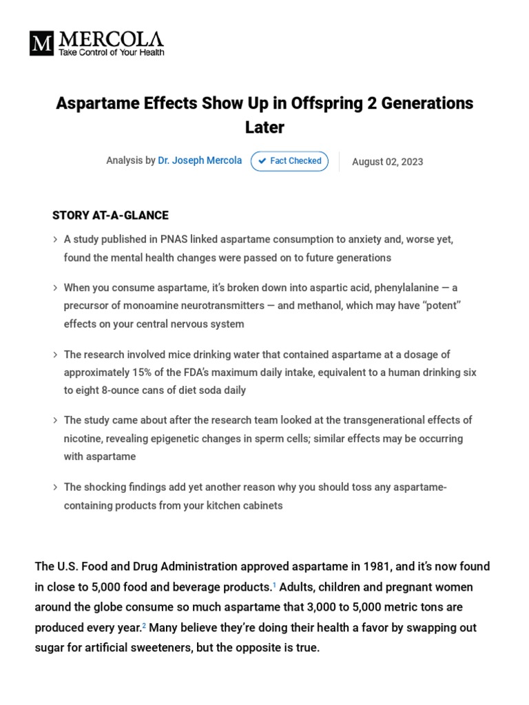 Aspartame Effects 2 Generations PDF | PDF | Wellness
