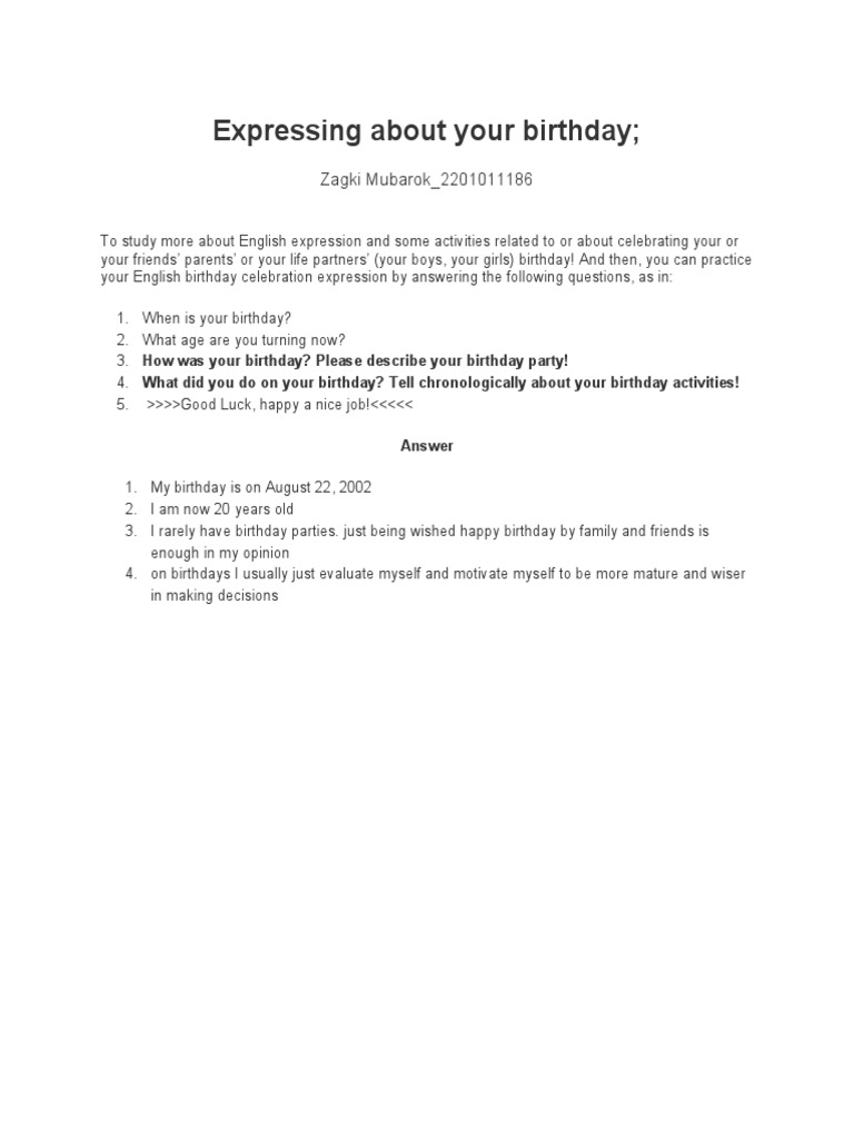 English Expressions for Birthday Celebrations | PDF