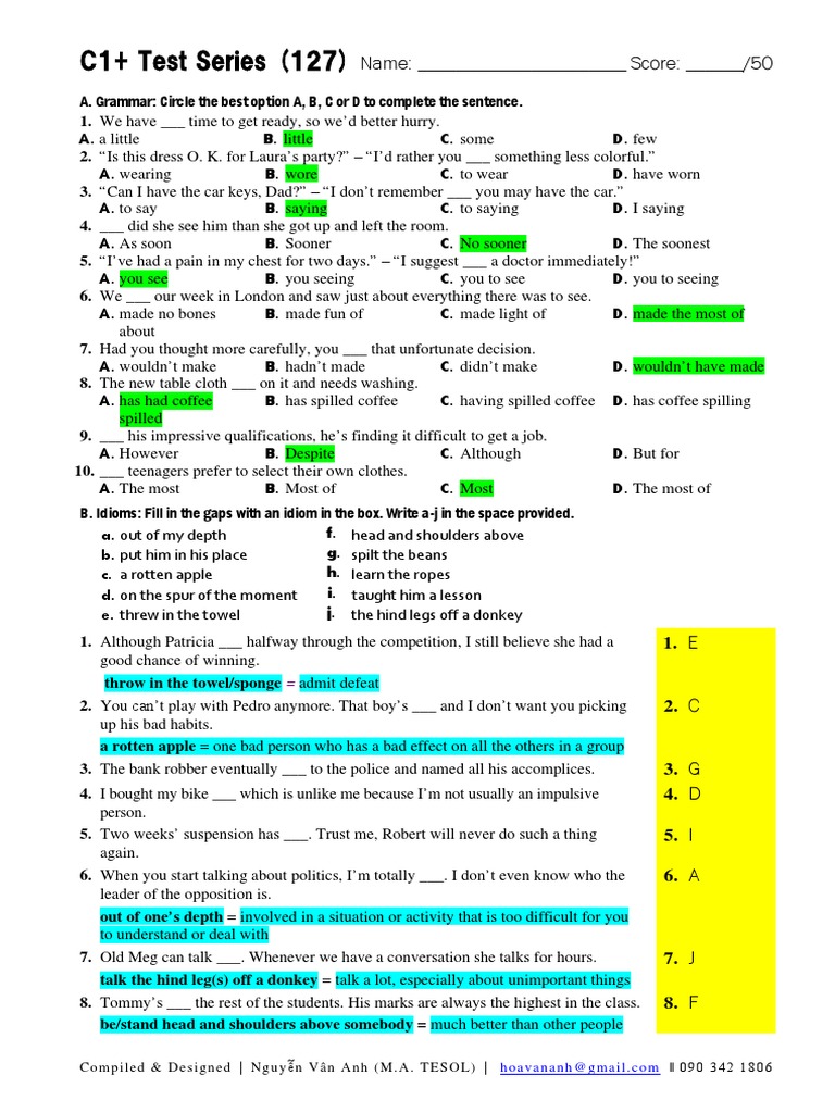 C1+ Test Series (127) - TO SHOW STUDENTS | PDF