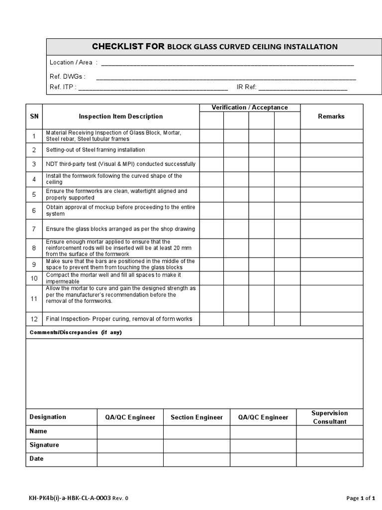 Checklist Glass Blocks | PDF