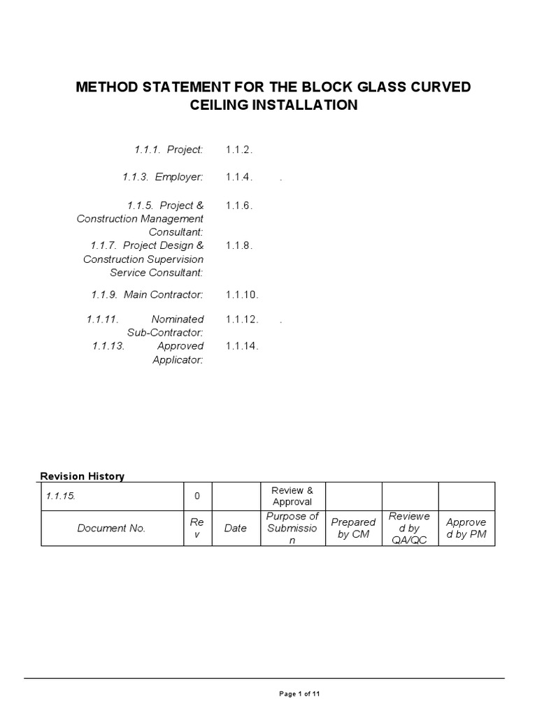 Method Statement For Glass Block | PDF