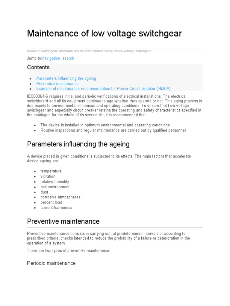 Maintenance of LV Switchgear | PDF