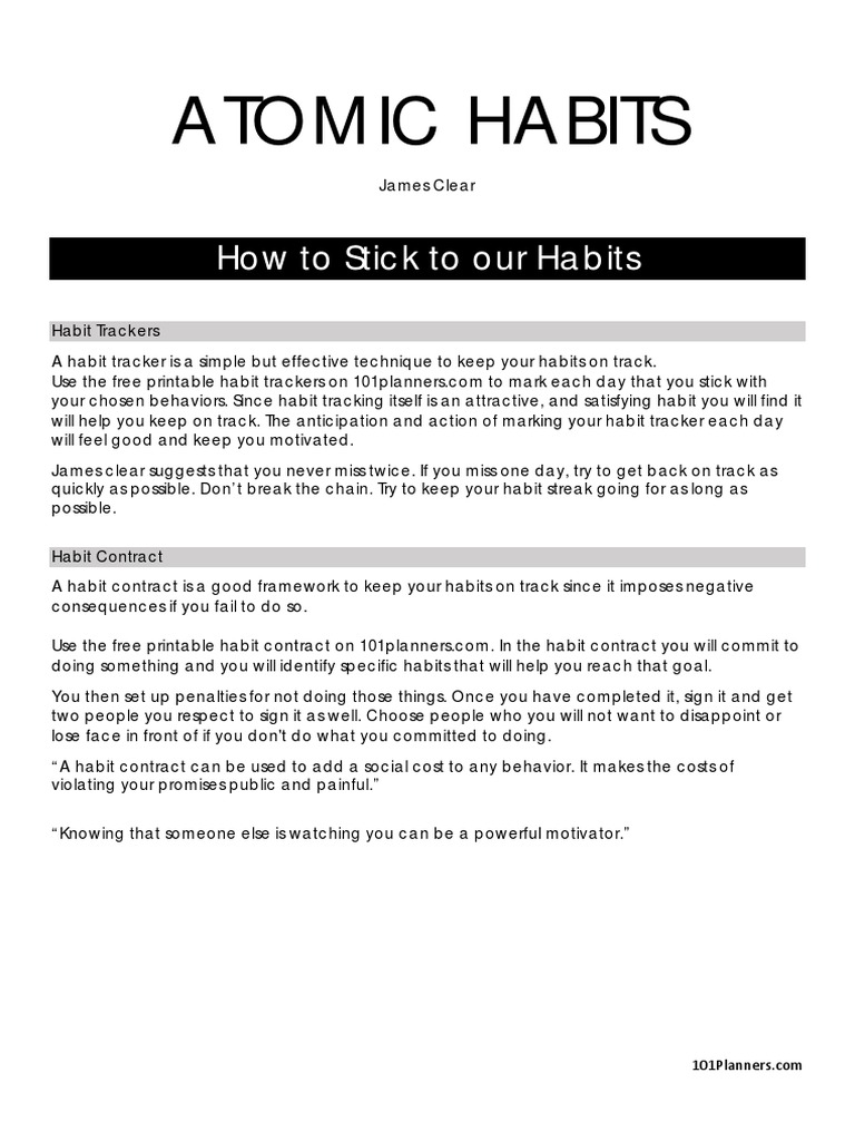 Atomic Habits Cheat Sheet How To Stick To Our Habits | PDF
