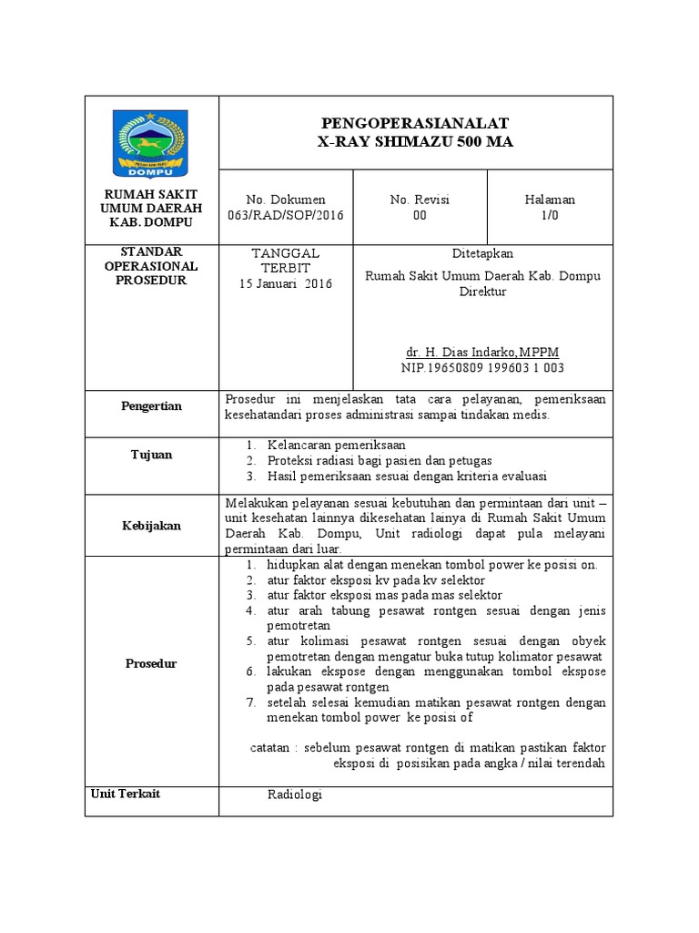 SOP Pengoperasian Alat Rongsen | PDF