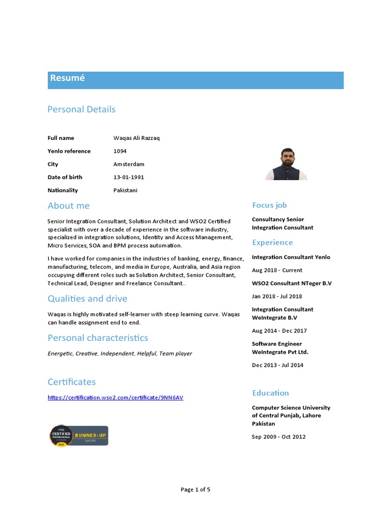 Resumé: Personal Details | PDF