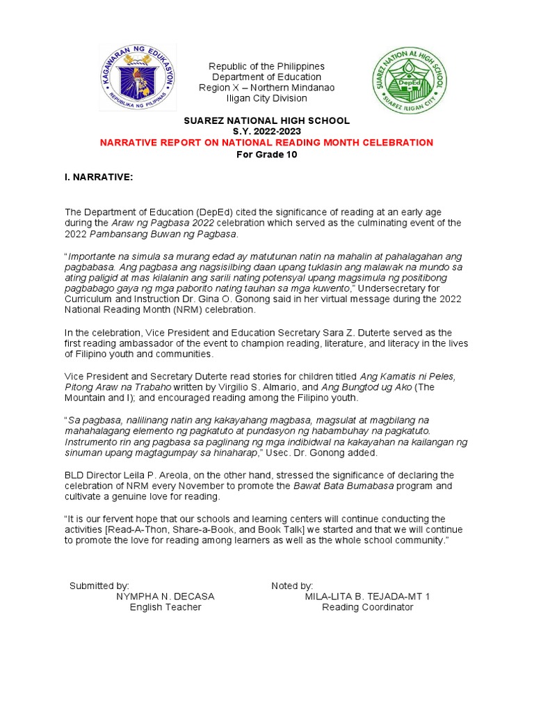 2022 Reading Month Narrative Report | PDF