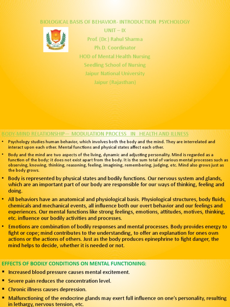 Unit Ix Biological Basis of Behavior - Introduction Psychology | PDF