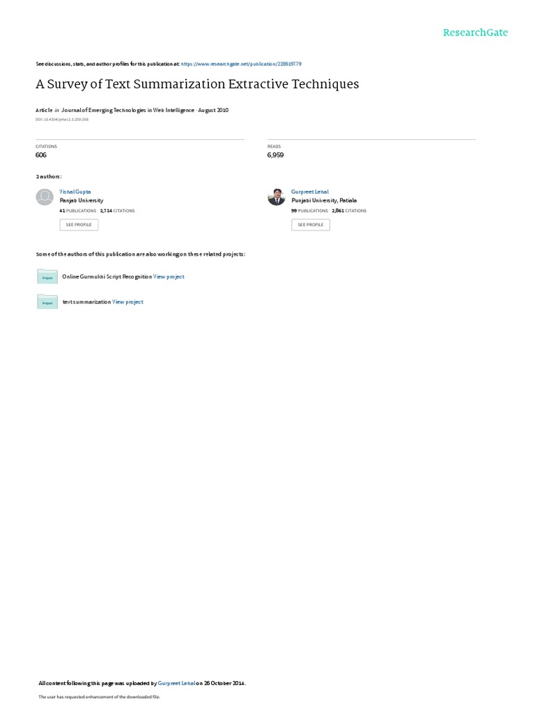 A Survey Of Text Summarization Extractive Techniques Pdf