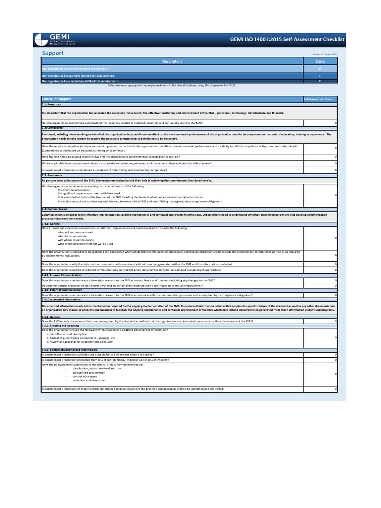 GEMI 14001ChecklistFinal Oct2016 | PDF | Career & Growth | Business