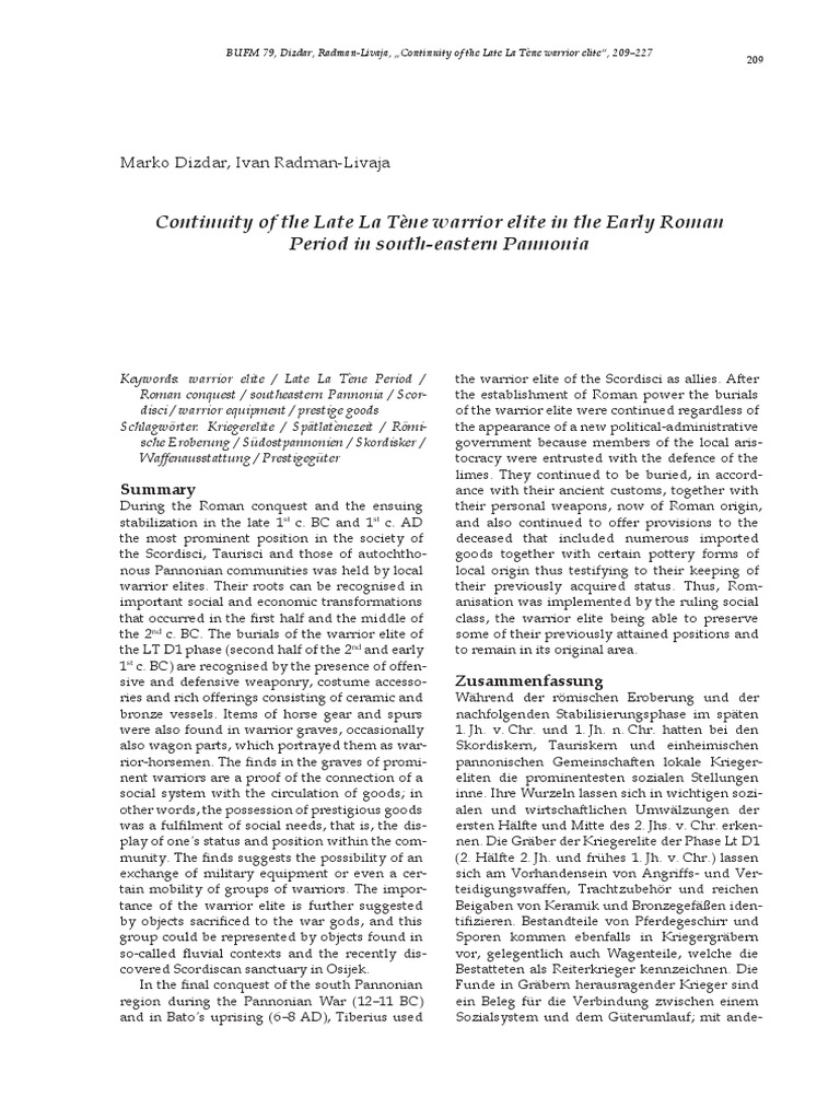 Continuity of The Late La Tene Warrior e | PDF
