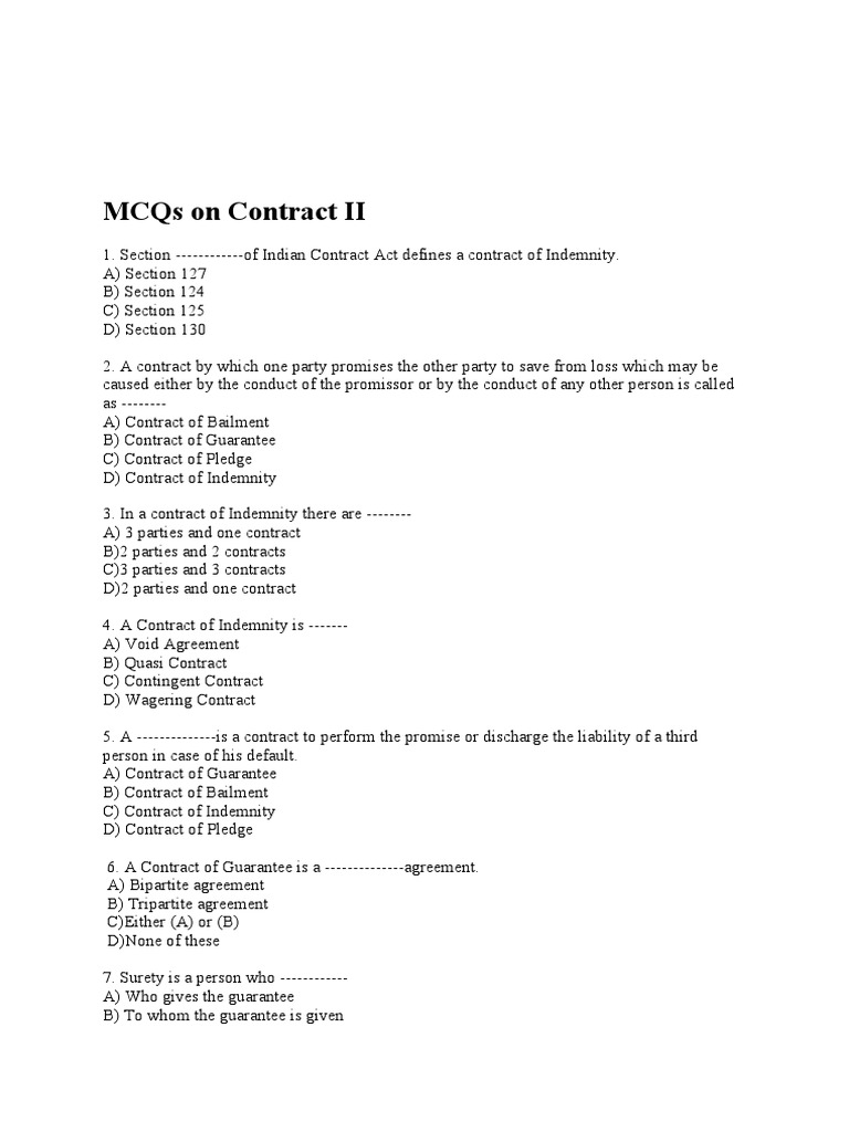 MCQs On Contract II | PDF