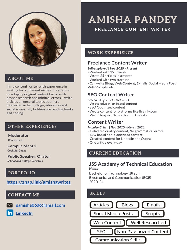 Content Writer Resume Template | PDF