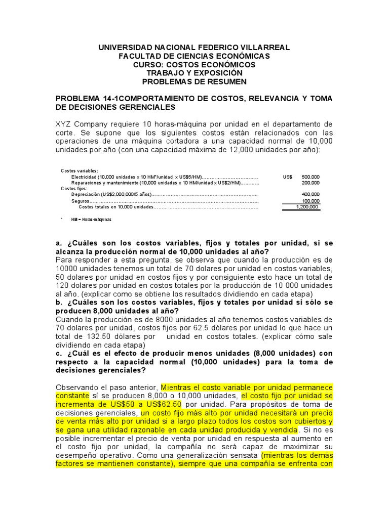 Ejercicios Costos Económicos - Solución | PDF