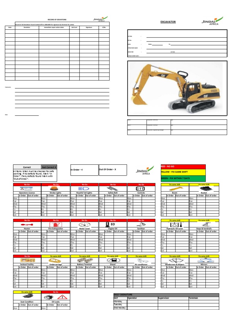 Excavator Logbook - Rev1 | PDF