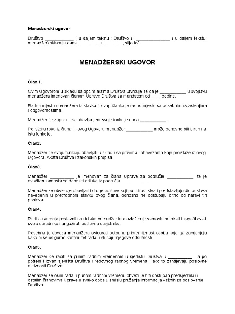 Menadžerski Ugovor | PDF
