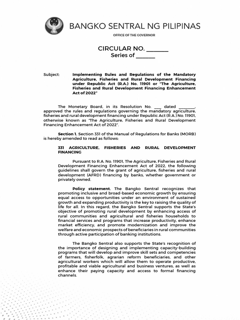 Draft Circular On AFRD Financing | PDF | Technology & Engineering