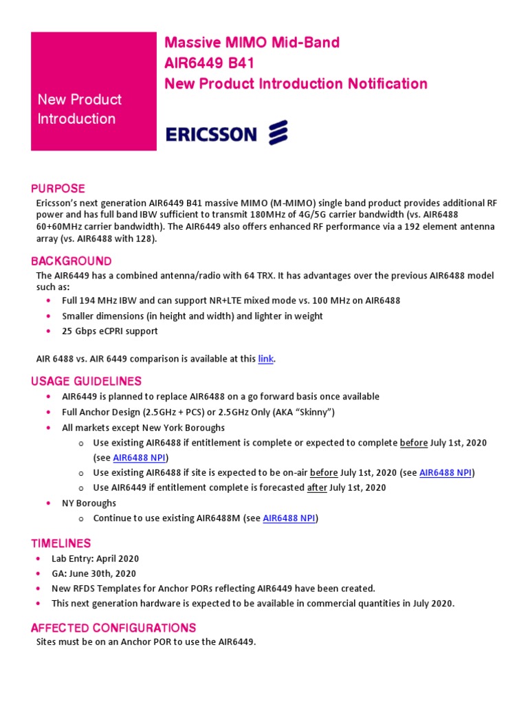 Product Introduction - Ericsson AIR6449 B41 | PDF