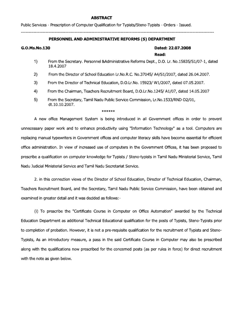 Typist Computer Qualification | PDF