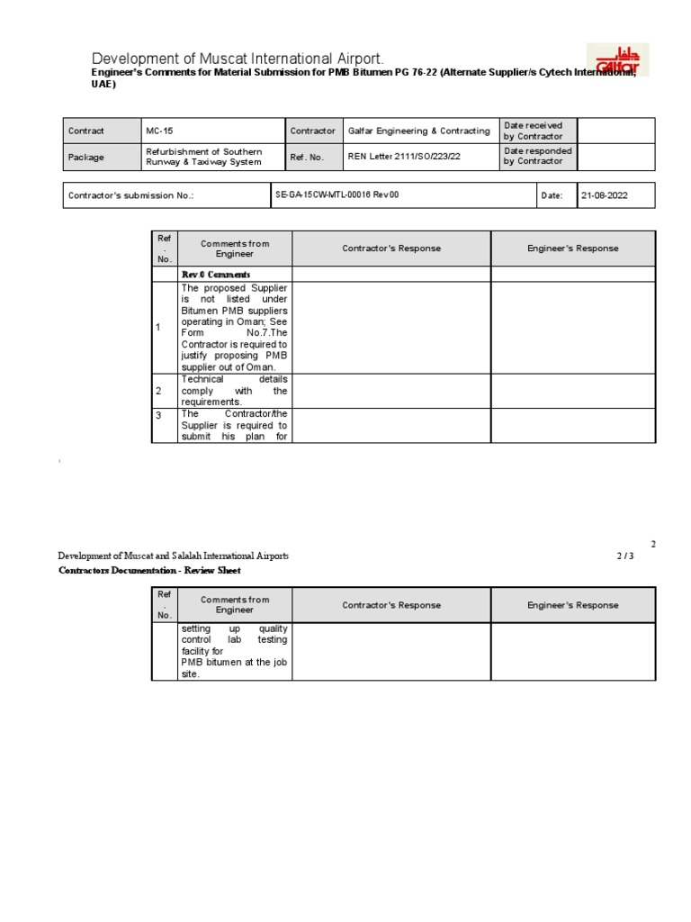 Engineer's Comments For PMB (Cytech, UAE) | PDF