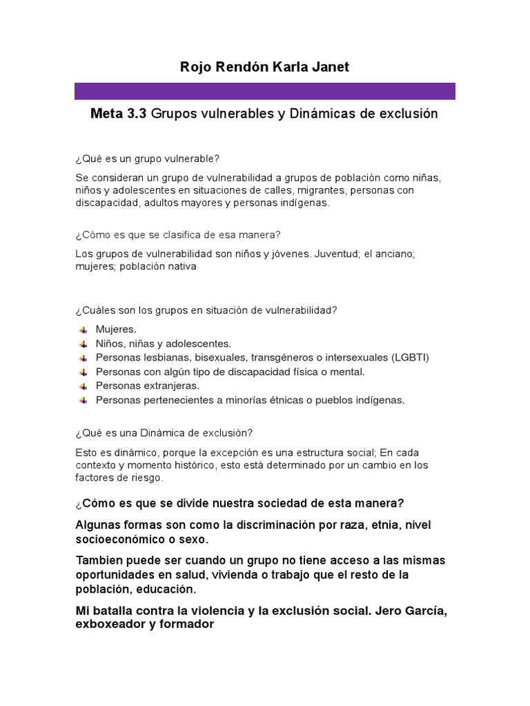 Meta 3.3 Grupos Vulnerables y Dinámicas de Exclusión | PDF