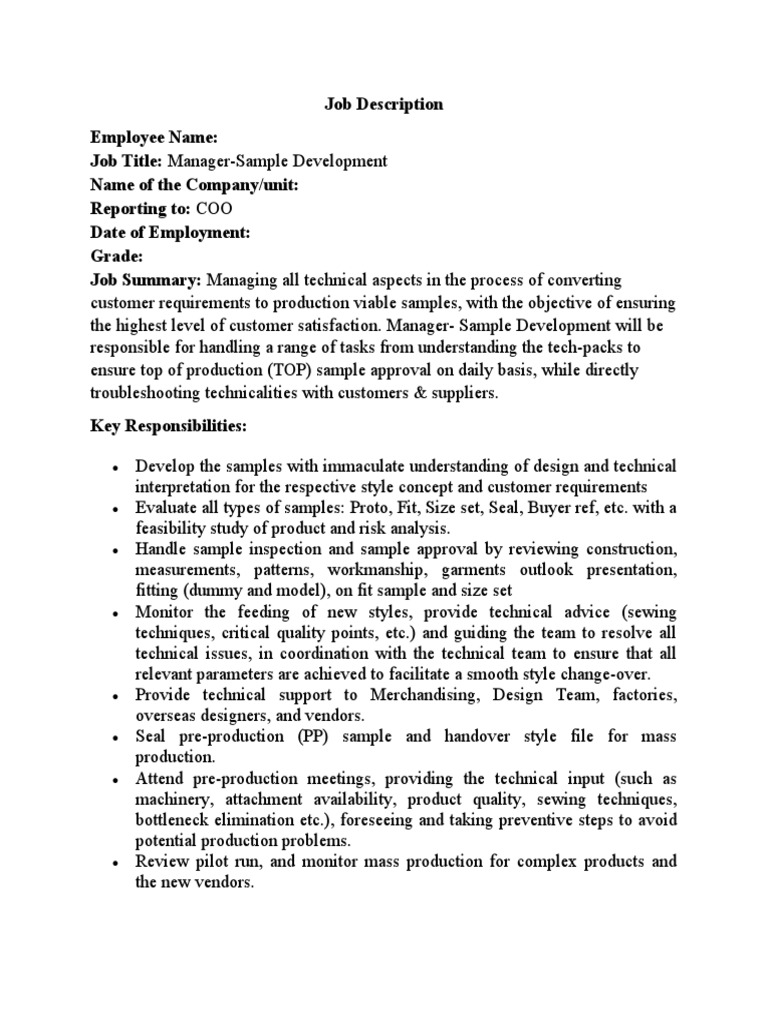Job Description Man Sample Dev | PDF