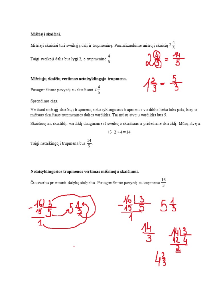 Mišriųjų Skaičių Vertimas Netaisyklingąją Trupmena. Teorija | PDF
