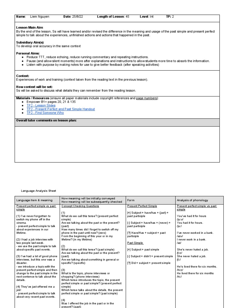 Lesson Plan CELTA | PDF