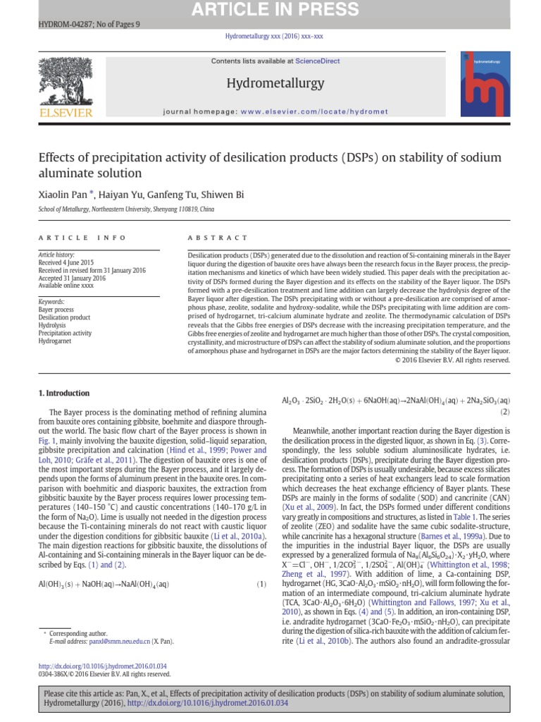 Effects of Precipitation Activity of Desilication Products (DSPS) On ...