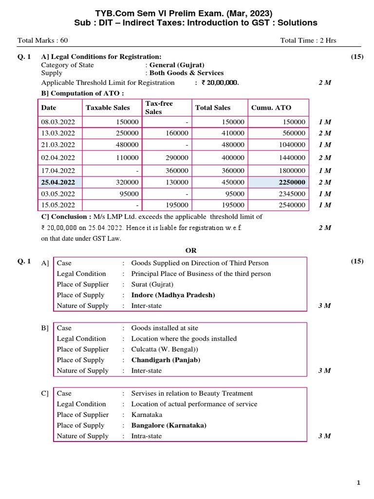 Prelim Exam TYB - Com Sem VI GST QP APR 2023 Solution | PDF