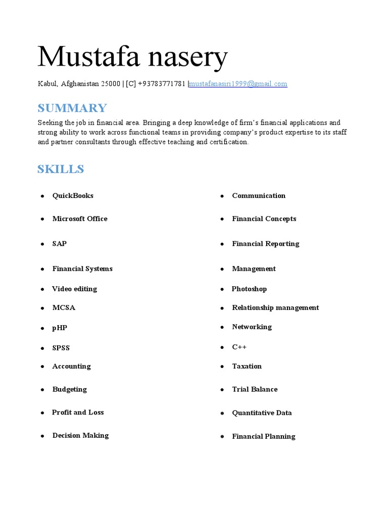 Mustafa Nasery Resume | PDF
