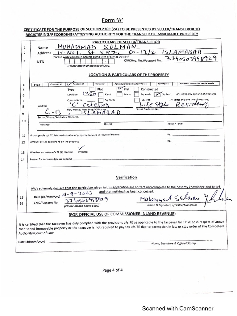 Form A For Compliance of 7E | PDF