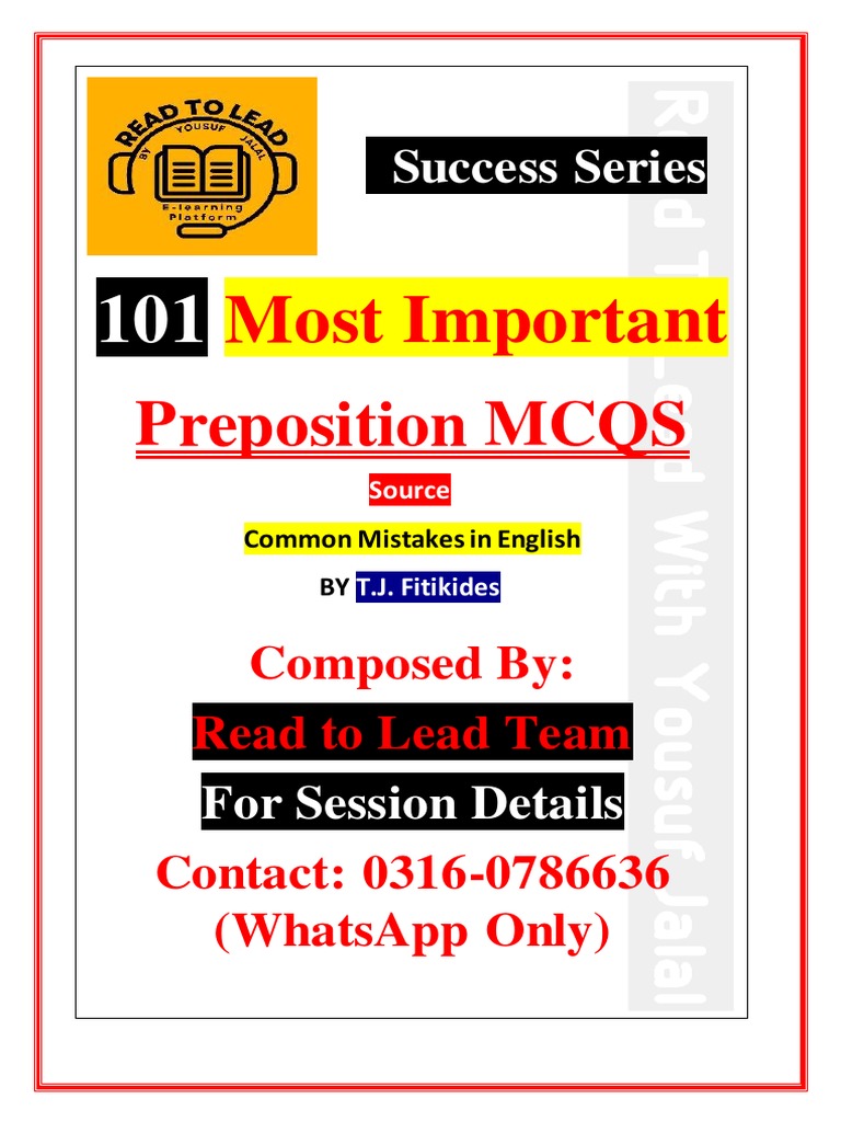 Preposition MCQs for English Learners | PDF