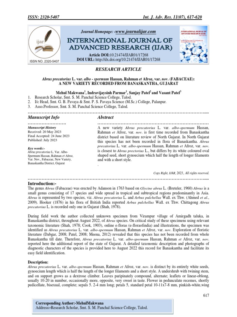 Abrusprecatorius L. Var. Albo - Spermum Hassan, Rahmanetafroz, Var. Nov ...