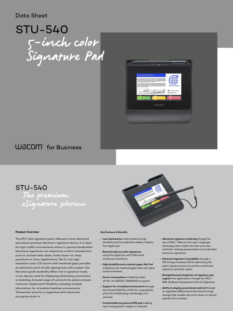 Wacom For Business Datasheet Stu 540 en Global 20210910 | PDF