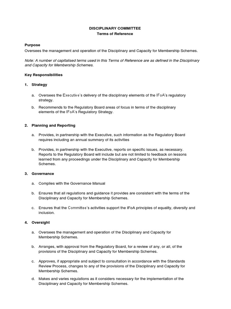 Disciplinary Committee Terms of Reference | PDF Disciplinary Committee Terms of Reference | PDF
