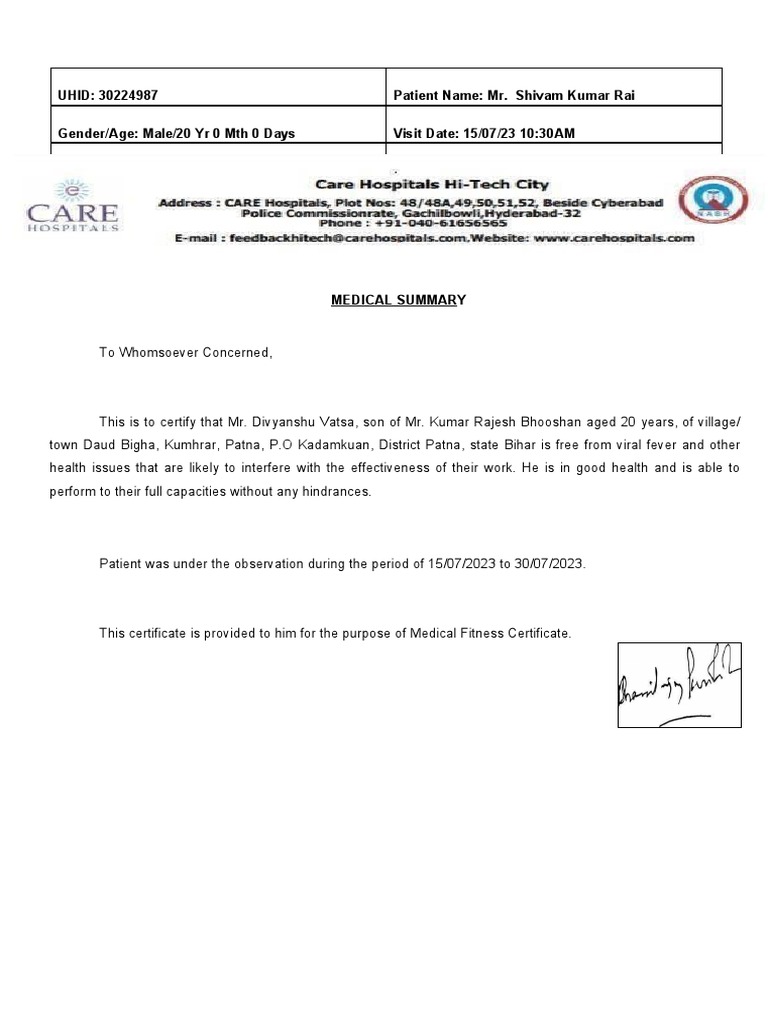 Medical Certificate - ML | PDF