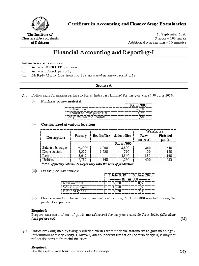 CAF 1 FAR1 Autumn 2020 | PDF