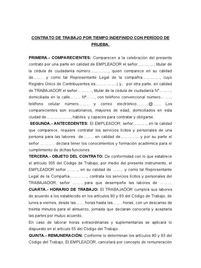 Contrato de Trabajo Por Tiempo Indefinido Con Periodo de Prueba | PDF