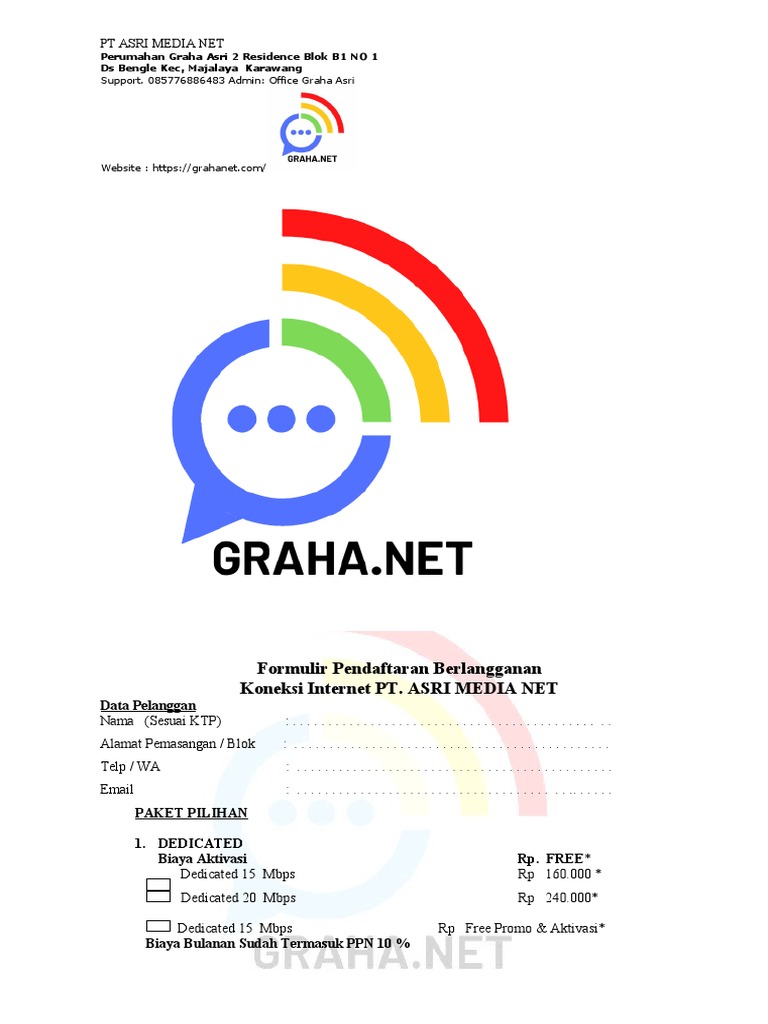 Formulir - Pendaftaran - Graha Net | PDF