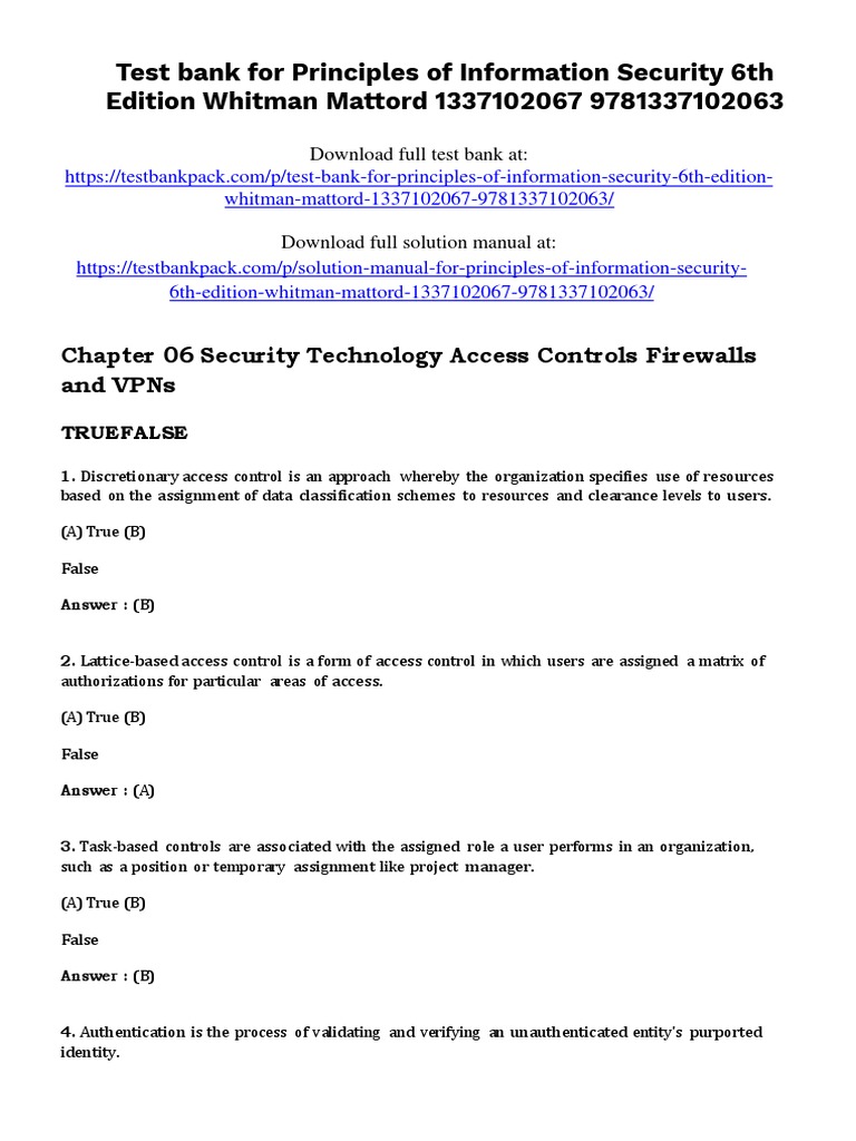 Principles of Information Security 6th Edition Whitman Test Bank ...
