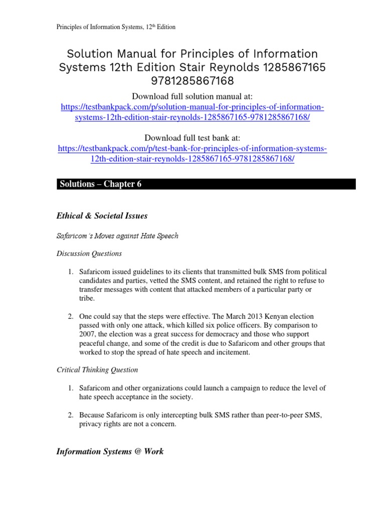 Principles of Information Systems 12th Edition Stair Solutions Manual ...