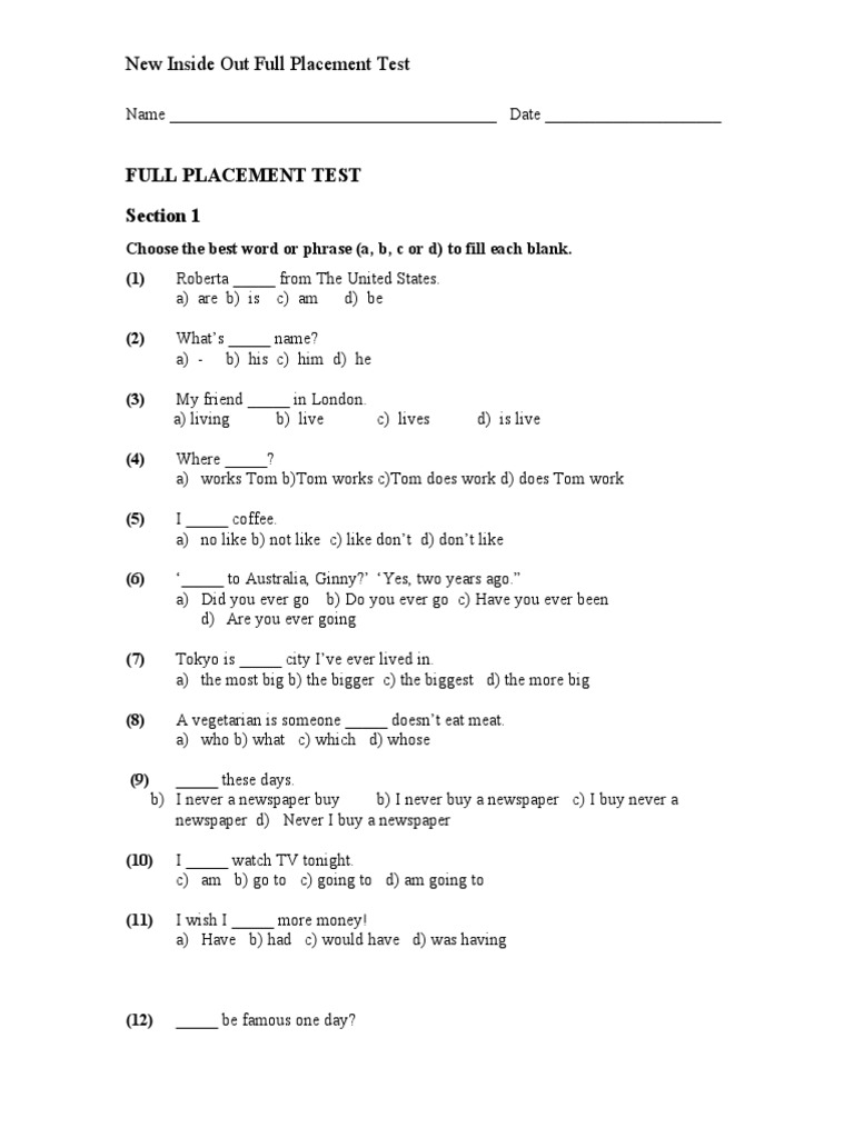 Full Placement Test | PDF