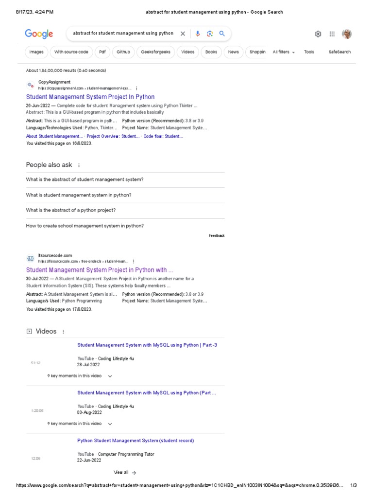 Abstract For Student Management Using Python - Google Search | PDF