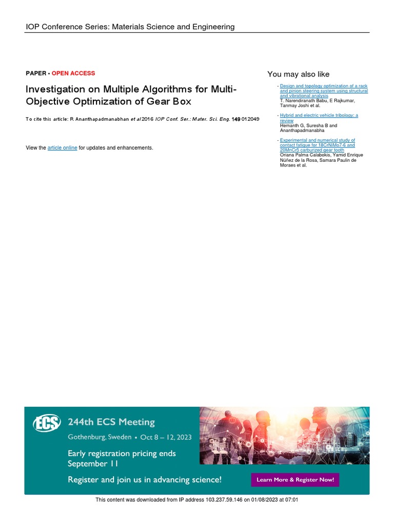 Investigation On Multiple Algorithms For MultiObjective Optimization of ...