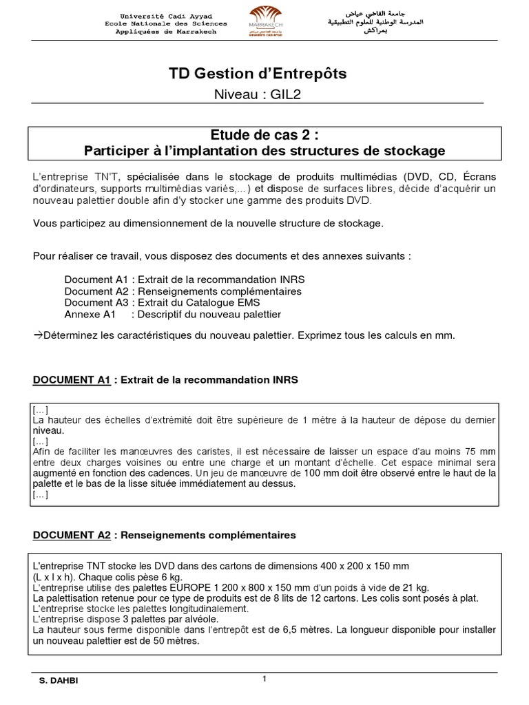 Dimensionnement d'un palettier double | PDF | Méthodes et références ...