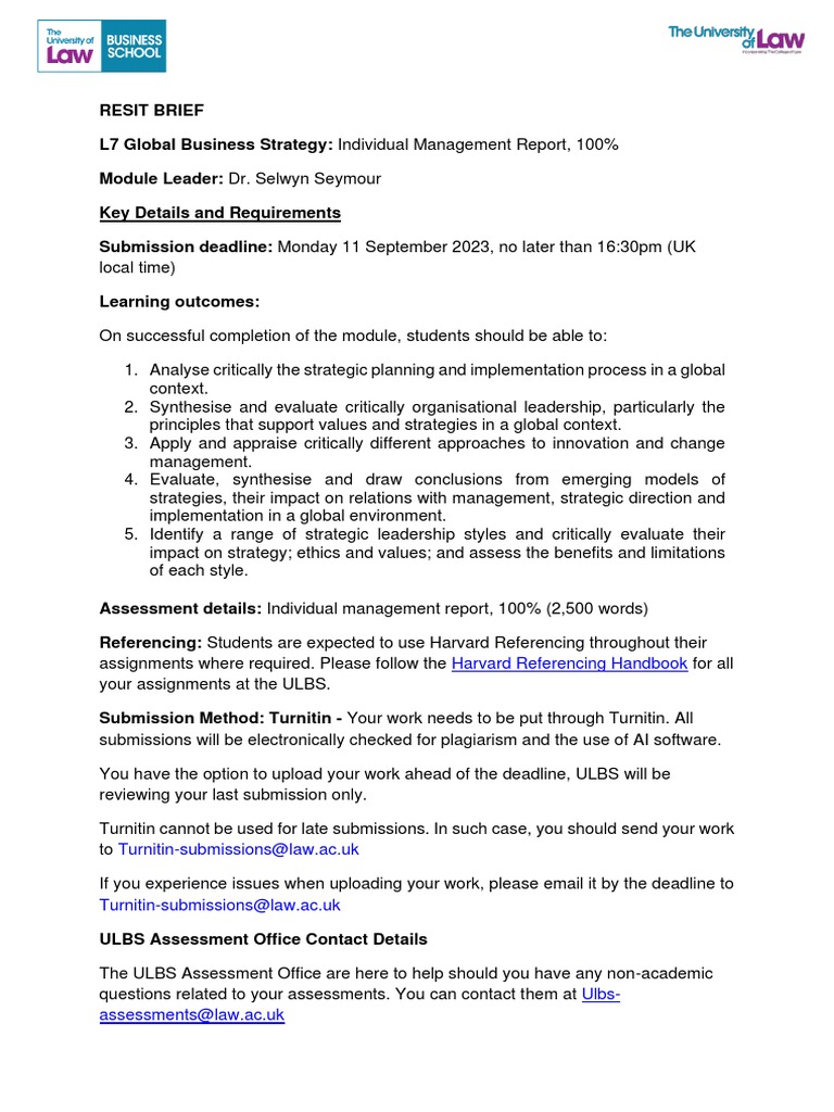 Resit Assessment Brief - Global Business Strategy | PDF | Career & Growth