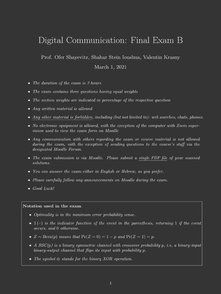 DigiComm - Exam - B - 2020 (SISO - ITAY) - 1 | PDF