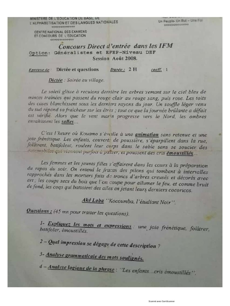 Anciens Sujets Du Concours D'entrée À l'IFM. | PDF