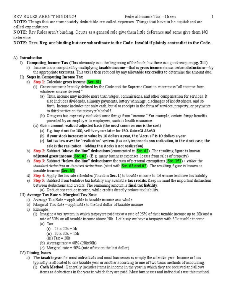 Federal Tax Law Outline | PDF