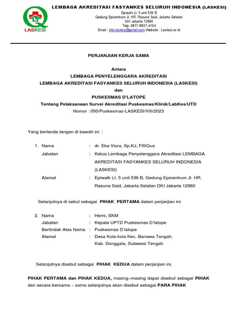 Kontrak Perjanjian Laskesi | PDF